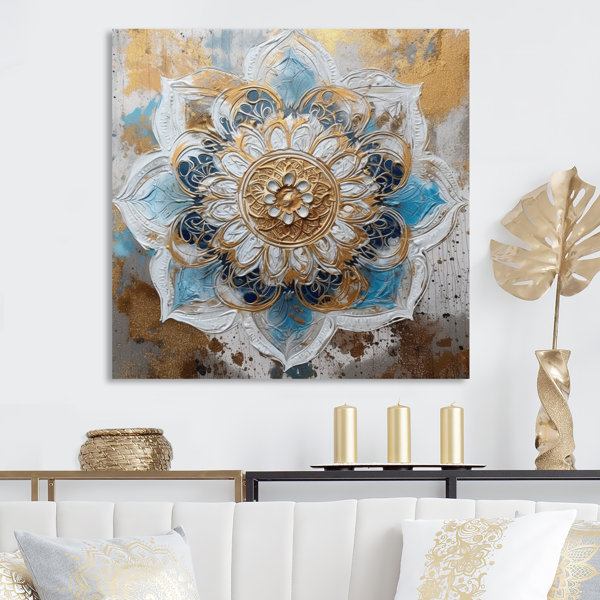 Bungalow Rose Kelbe Blue And Gold Mandala I | Wayfair Bungalow Rose Kelbe Blue And Gold Mandala I | Wayfair